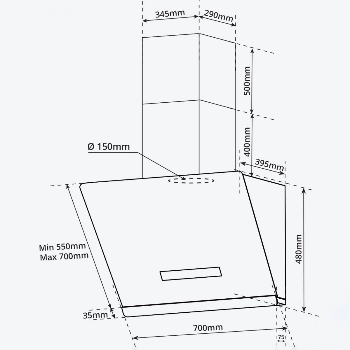 Hút mùi kính vát, điều khiển cảm ứng chạm/vẫy tay G3527 - Tủ bếp Xuyên Việt